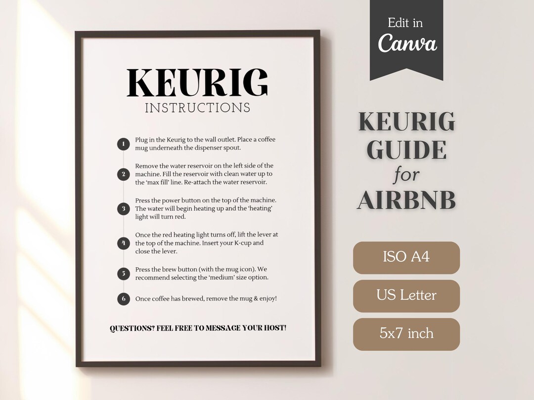 Keurig Machine Instructions Sign for Airbnb or Short-term Rental ...