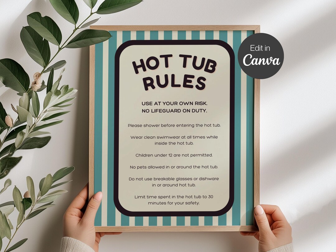 Hot Tub Rules & Safety Sign for Airbnb or VRBO; Customizable Canva ...