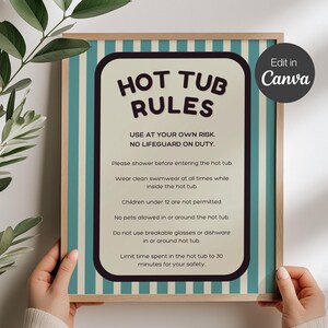 Hot Tub Rules & Safety Sign for Airbnb or VRBO; Customizable Canva ...