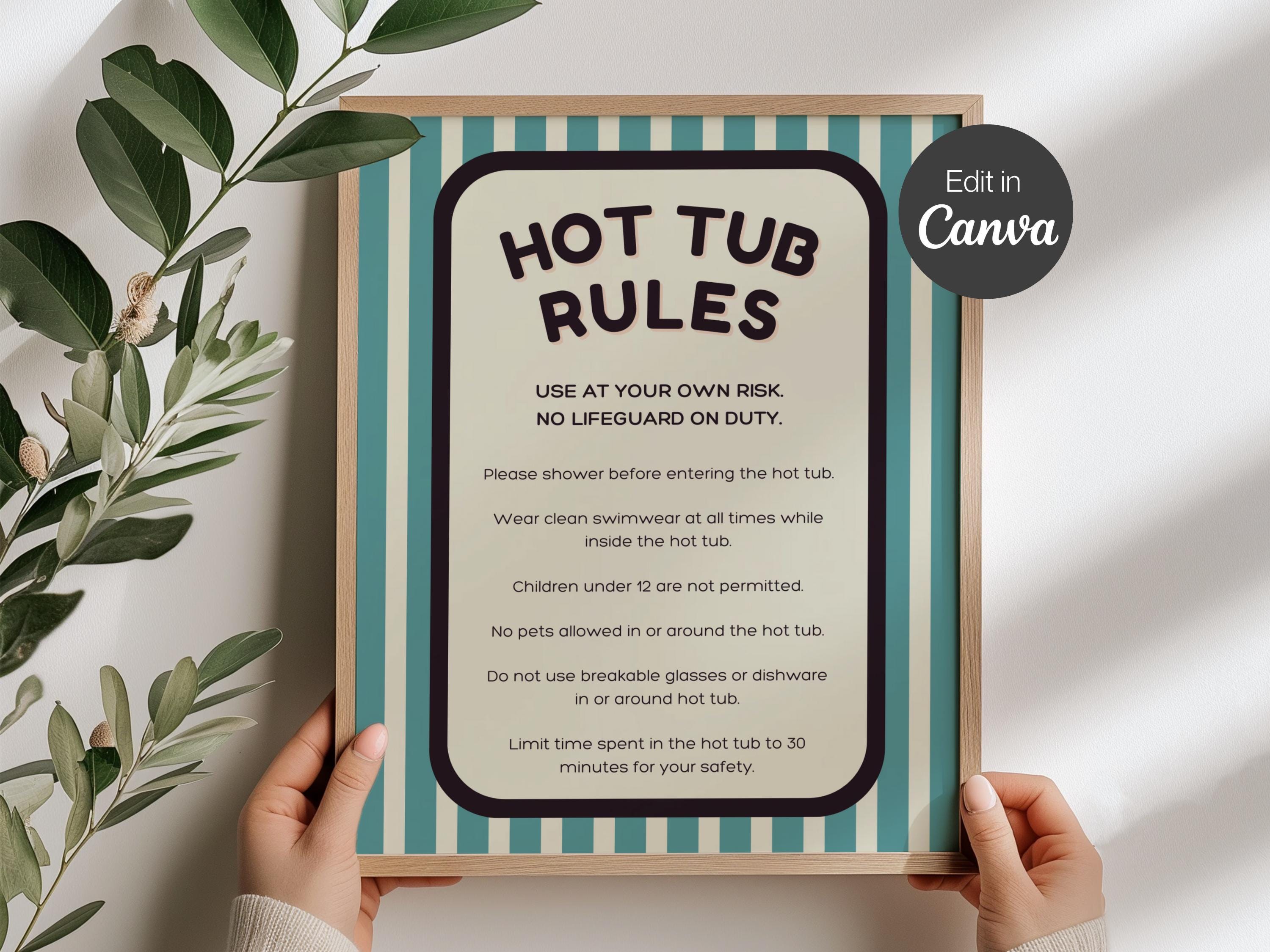 Hot Tub Rules & Safety Sign for Airbnb or VRBO; Customizable Canva ...