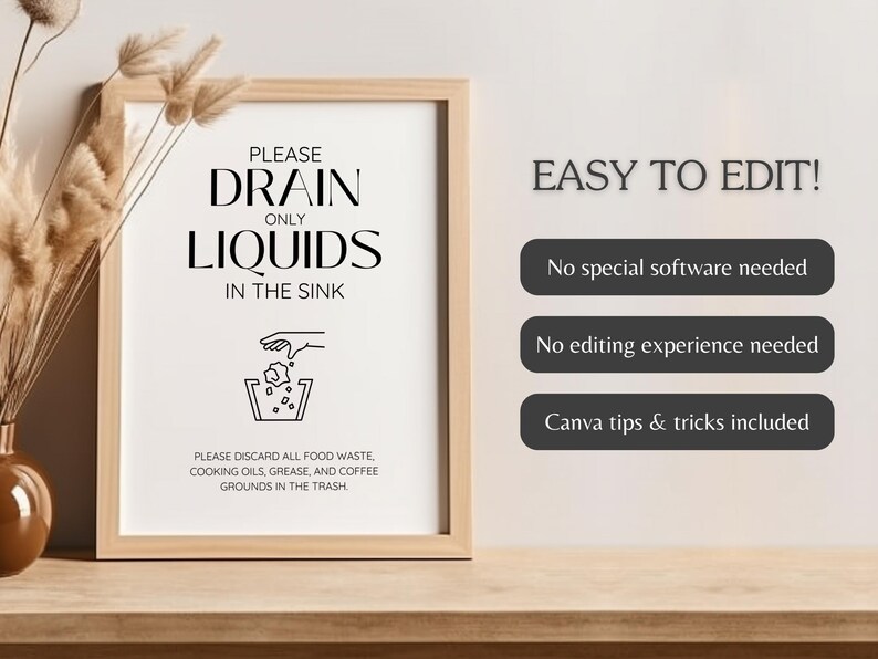 Drain Only Liquids Kitchen Sink Sign No Food in Sink Sign FULLY ...