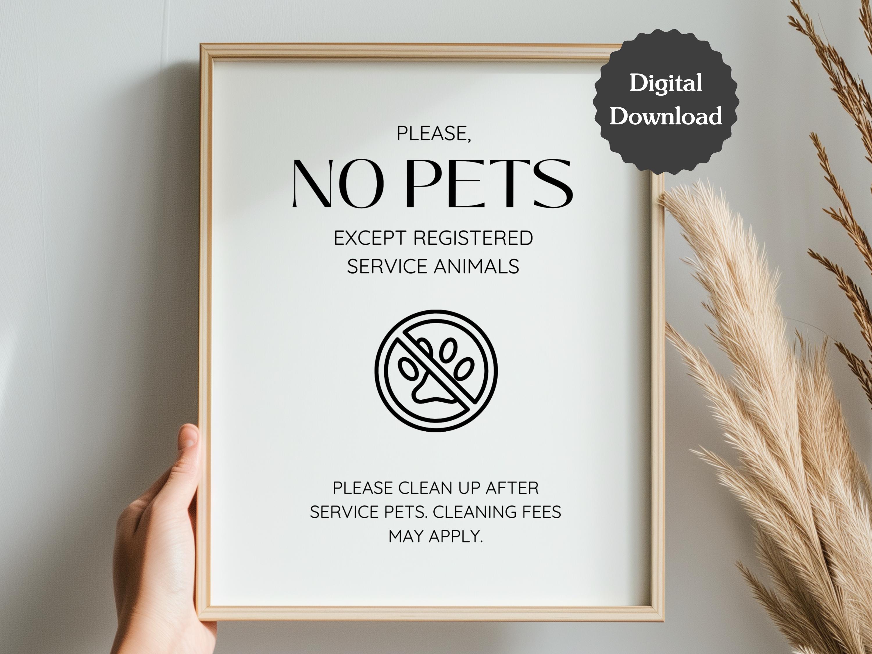 No Pets Allowed Airbnb Sign; Service Animals Only; Please Clean up ...