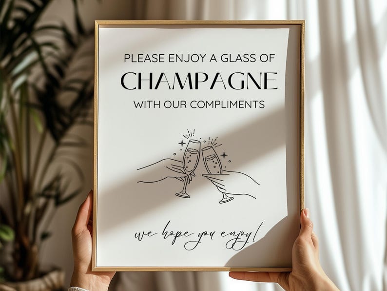 Complimentary Champagne Glass Sign for Airbnb or Business; Free Wine ...