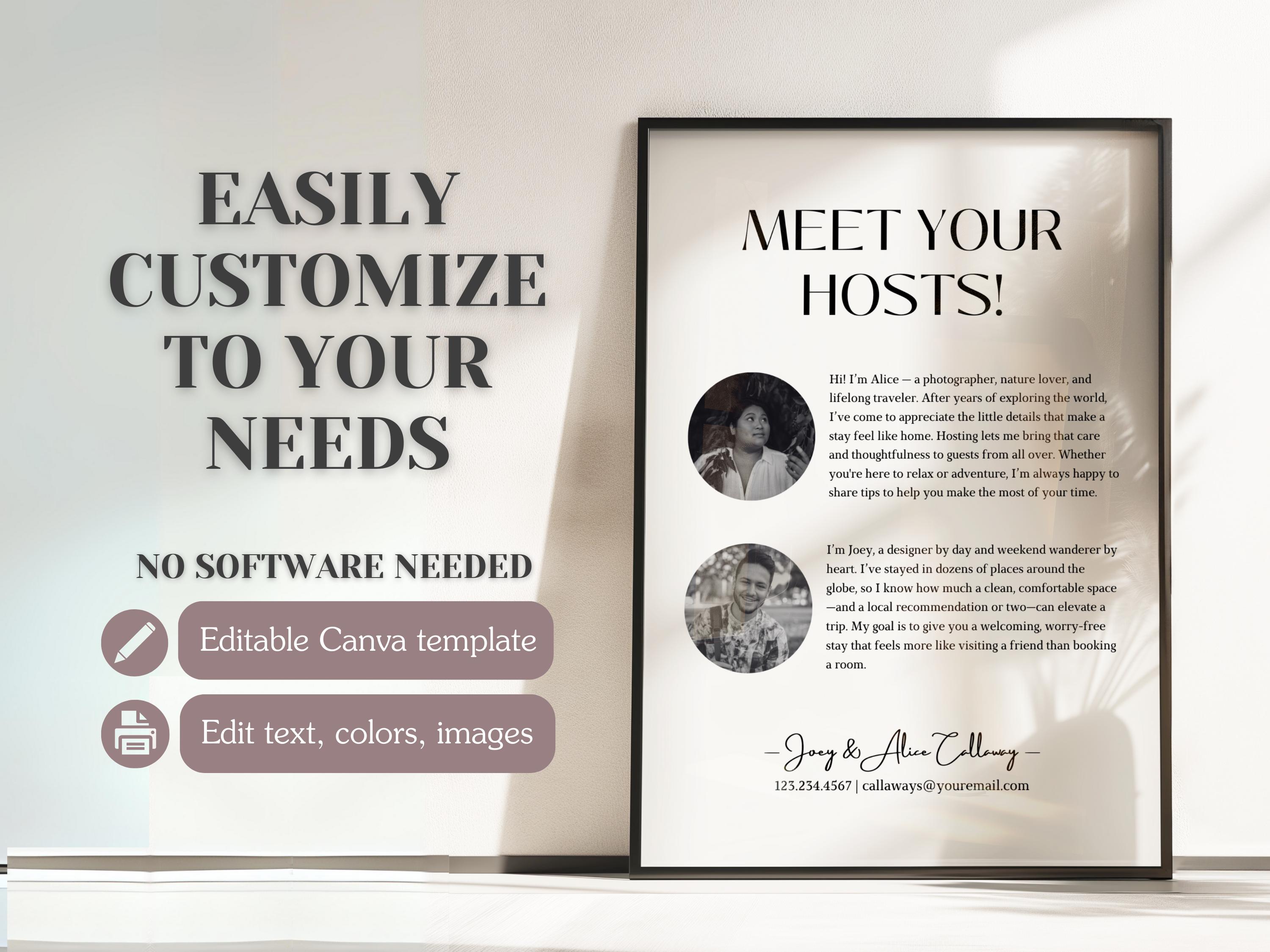 Meet Your Hosts Sign for Airbnb Rental; Welcome and Introduction Sign ...