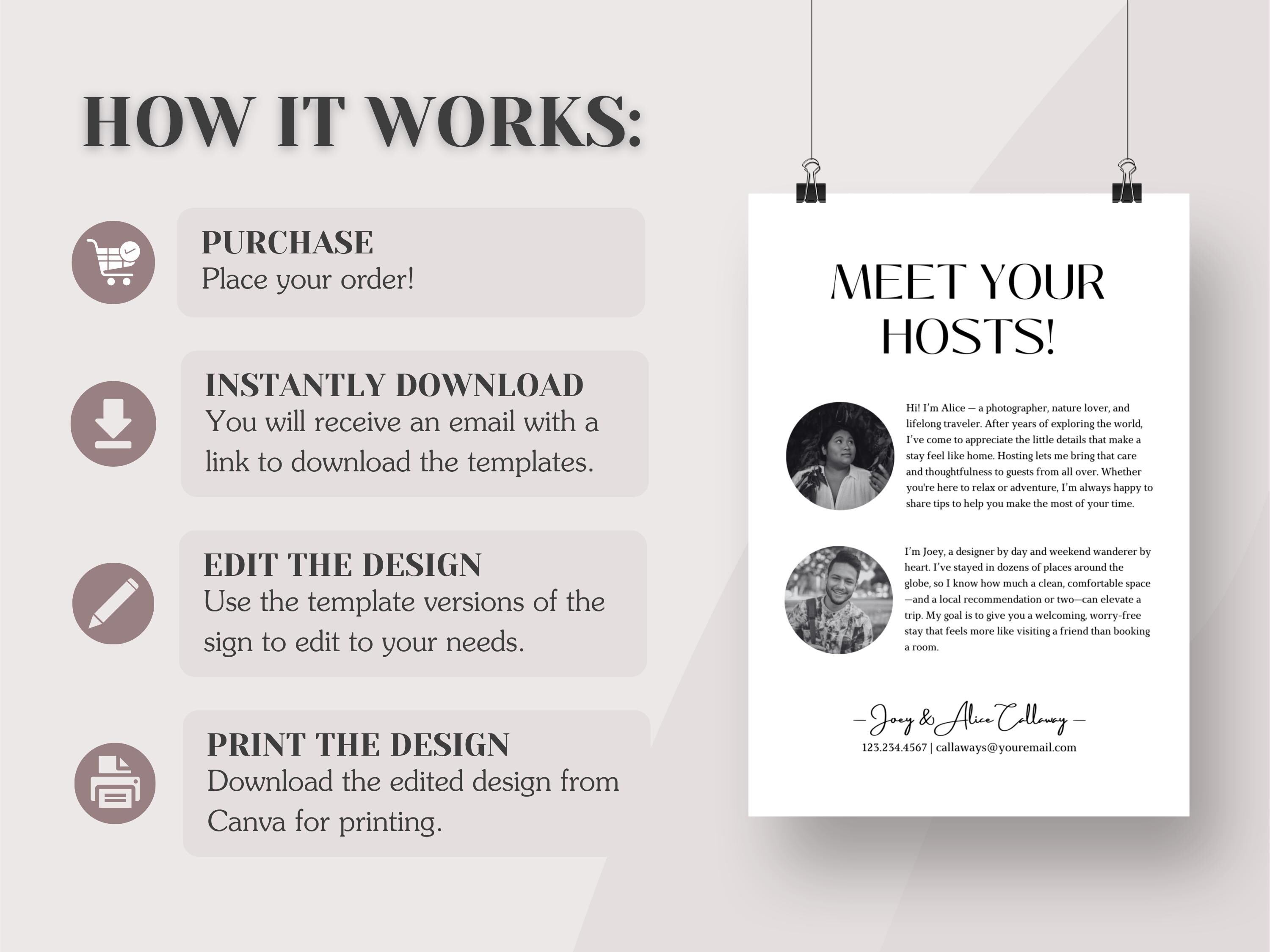 Meet Your Hosts Sign for Airbnb Rental; Welcome and Introduction Sign ...
