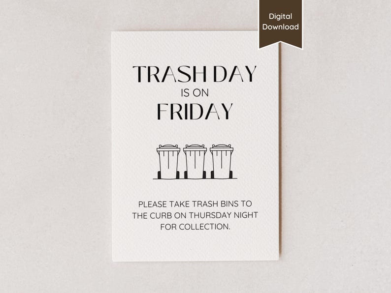 Trash Day is Friday Sign; Editable Canva Template; Garbage, Recycling ...