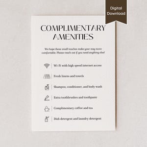 Complimentary Amenity List for Airbnb Hosts; A4, US Letter, 5x7, 8x10 ...