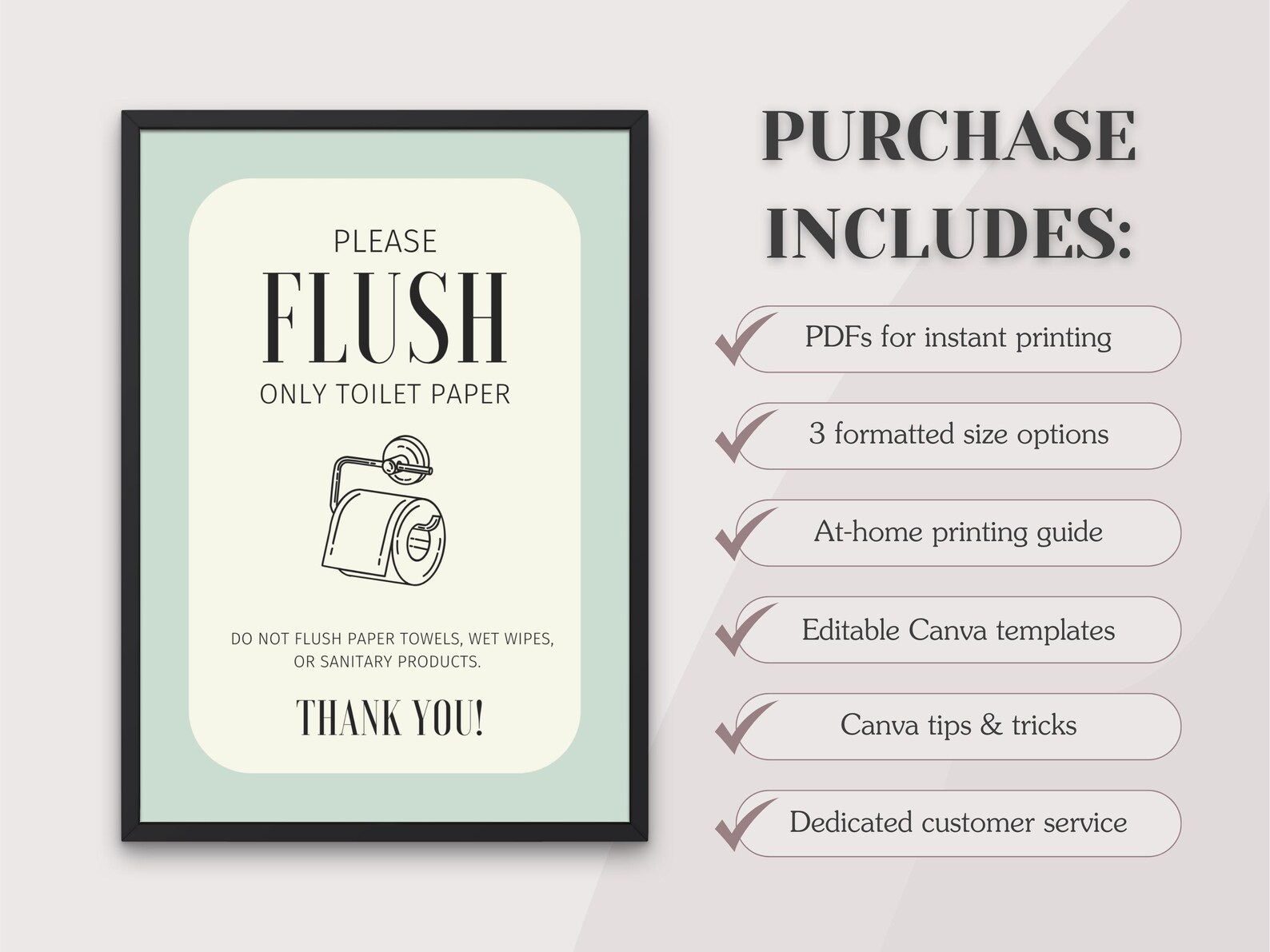 Flush Only Toilet Paper Sign | Airbnb Bathroom Sign | Septic System ...