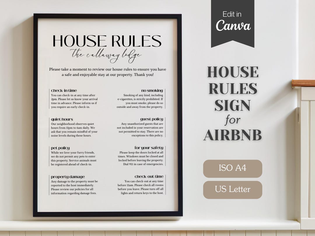 Minimalist House Rules Sign; Instructions and Rulebook for Short-term ...