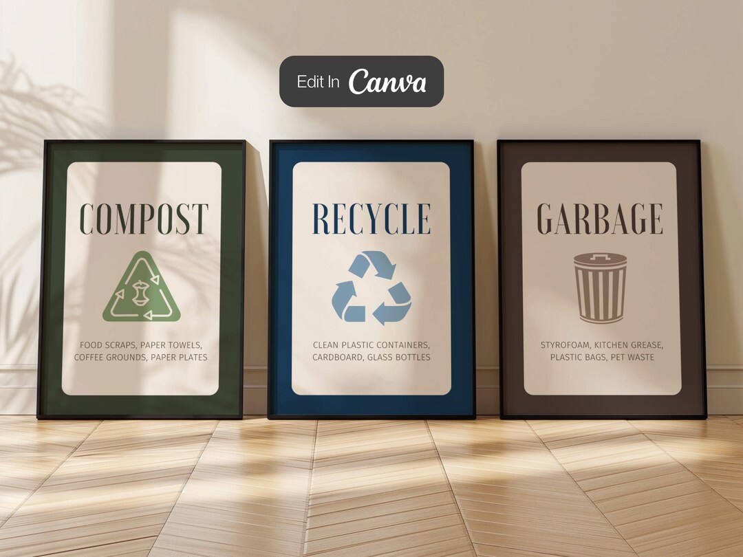 Elegant Garbage, Compost, Recycling Signs Trash Sorting Signs ...