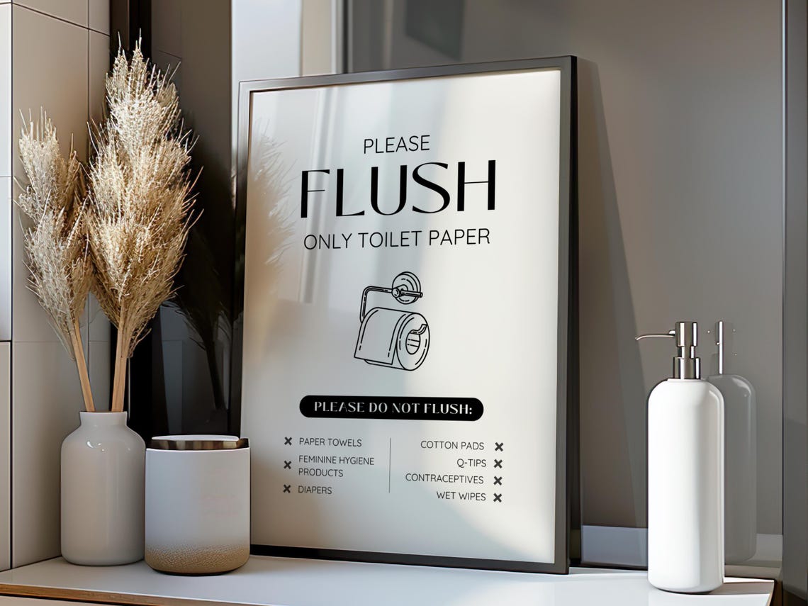 Airbnb Bathroom Sign, Flush Only Toilet Paper; Septic System Sign; US ...