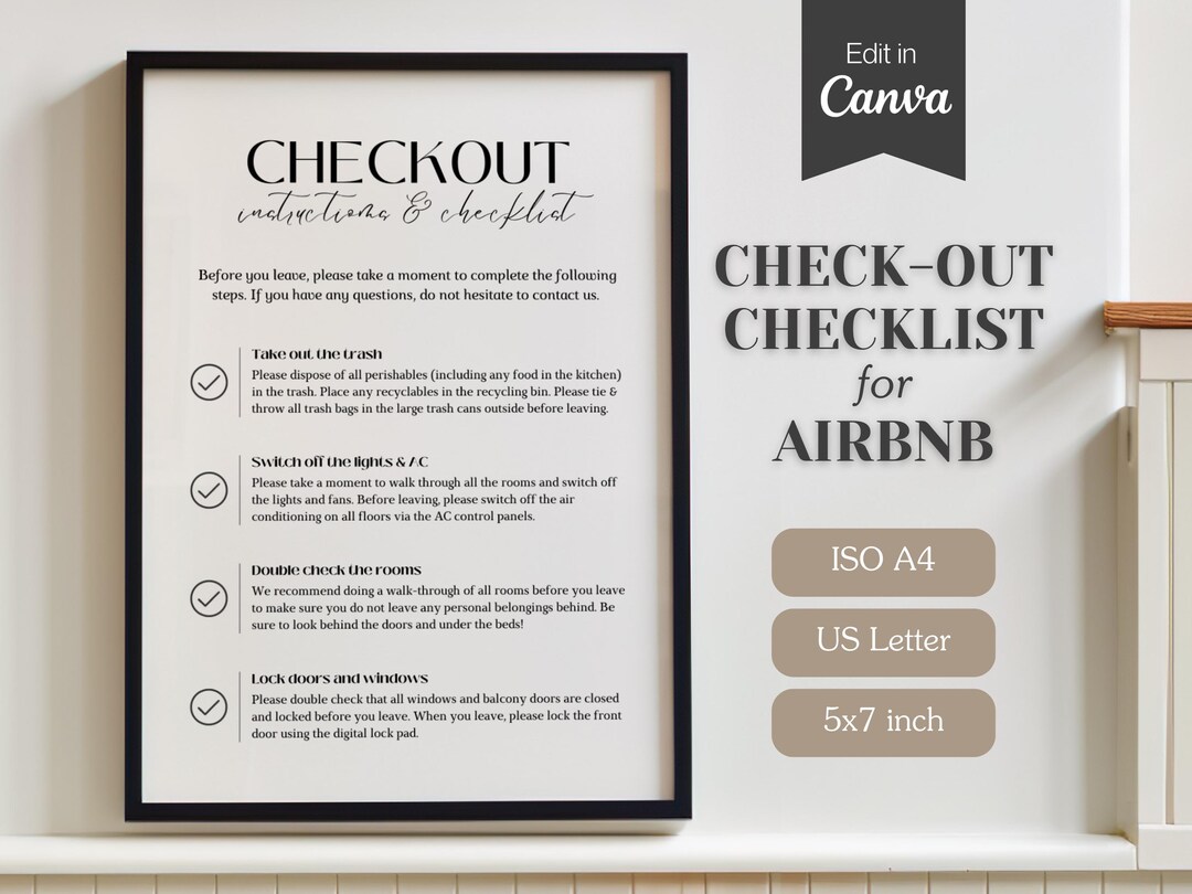 Checkout Instructions Sign for Airbnb, VRBO, Short-term Rental; Before ...