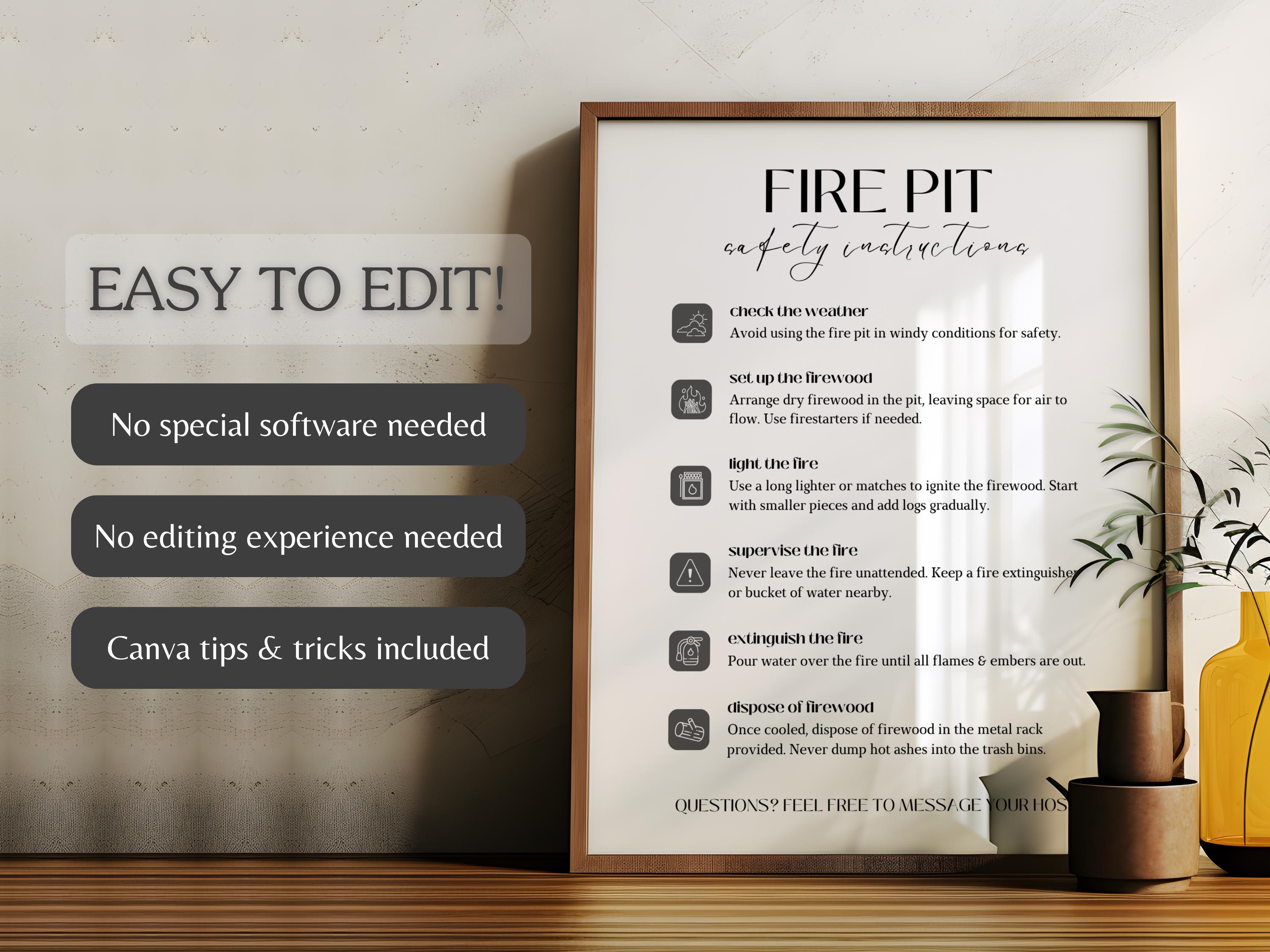 Airbnb Fire Pit Instructions Sign Bonfire Safety Guide Fully ...