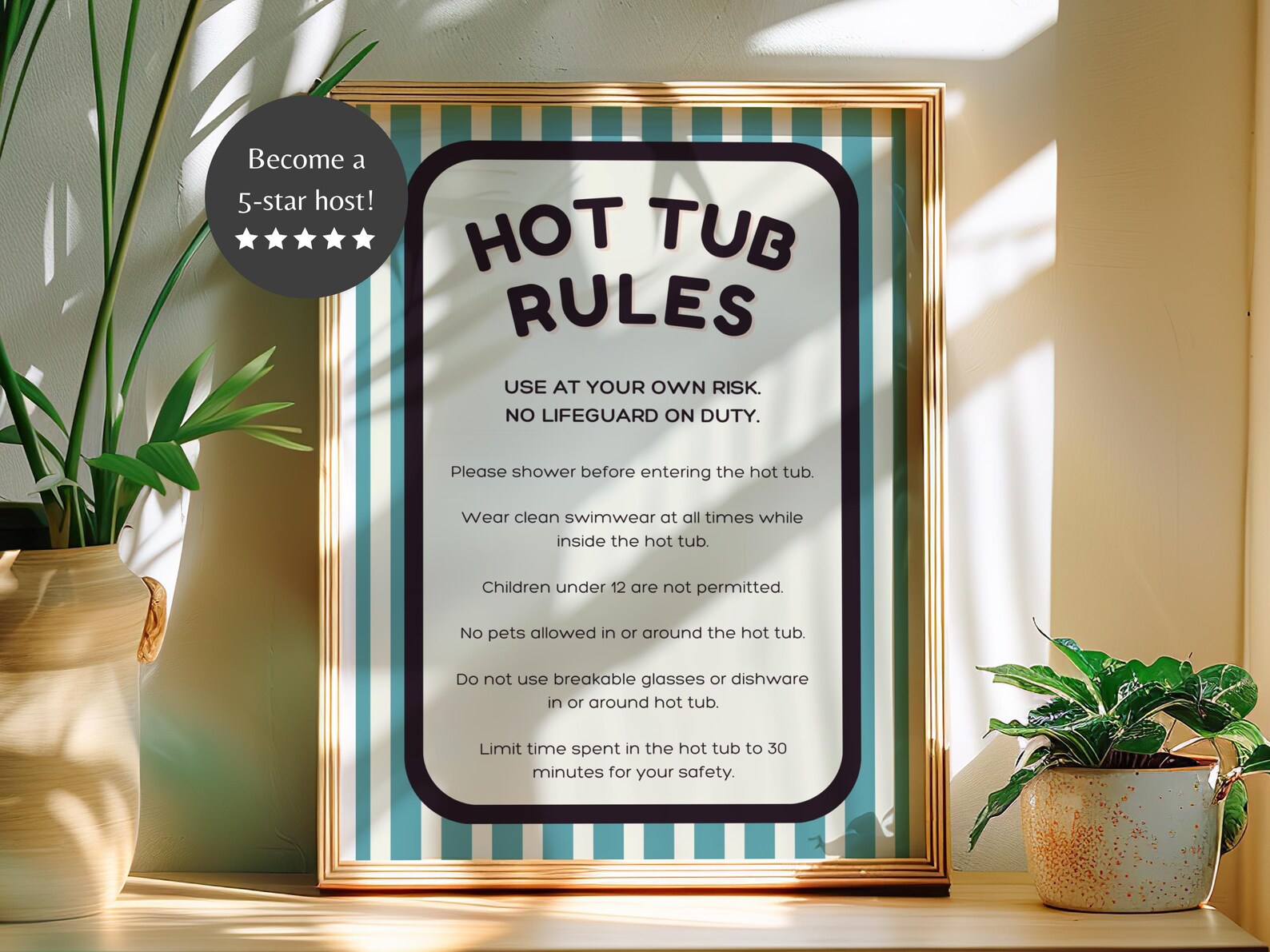 Hot Tub Rules & Safety Sign for Airbnb or VRBO; Customizable Canva ...