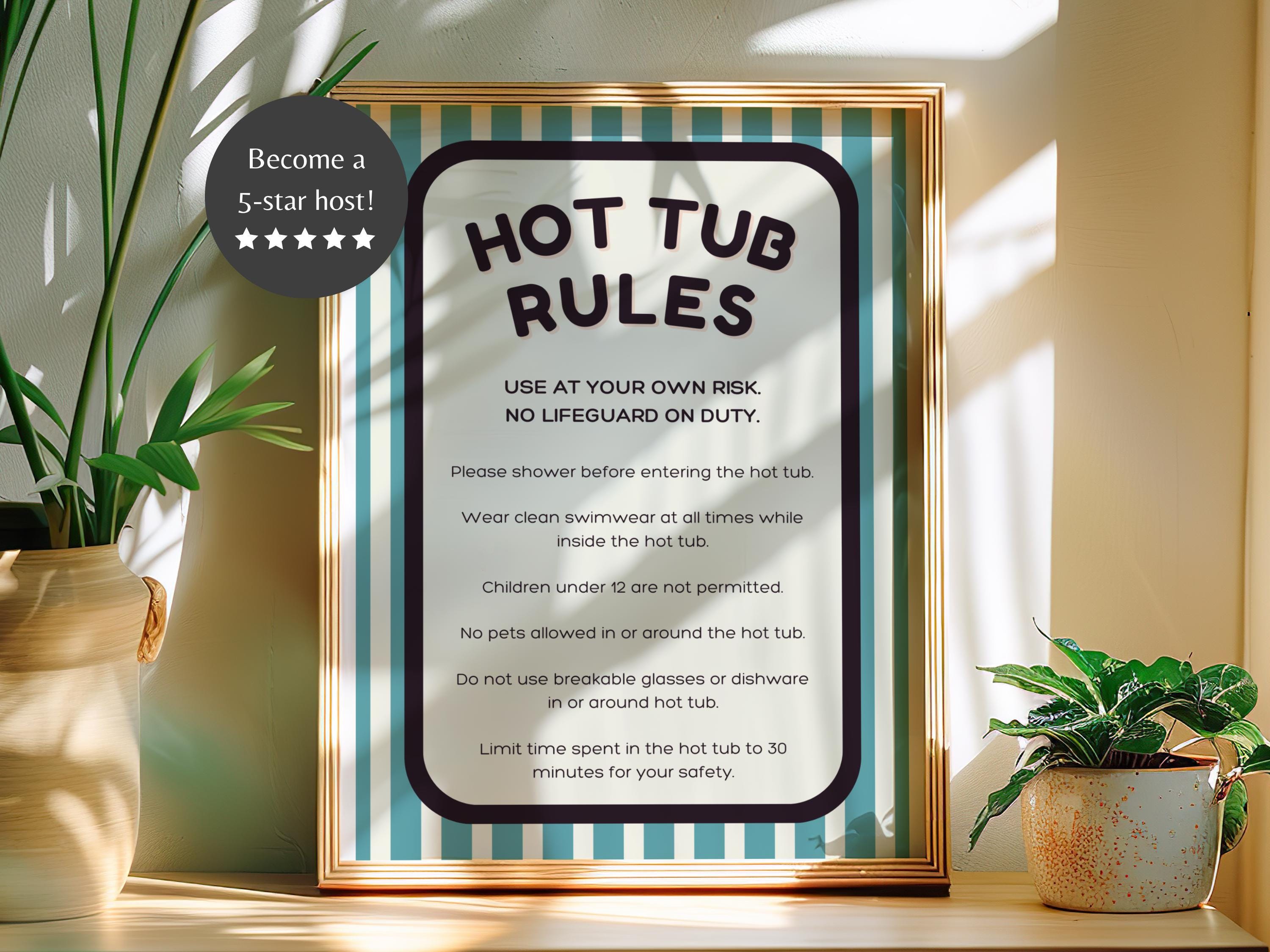 Hot Tub Rules & Safety Sign for Airbnb or VRBO; Customizable Canva ...