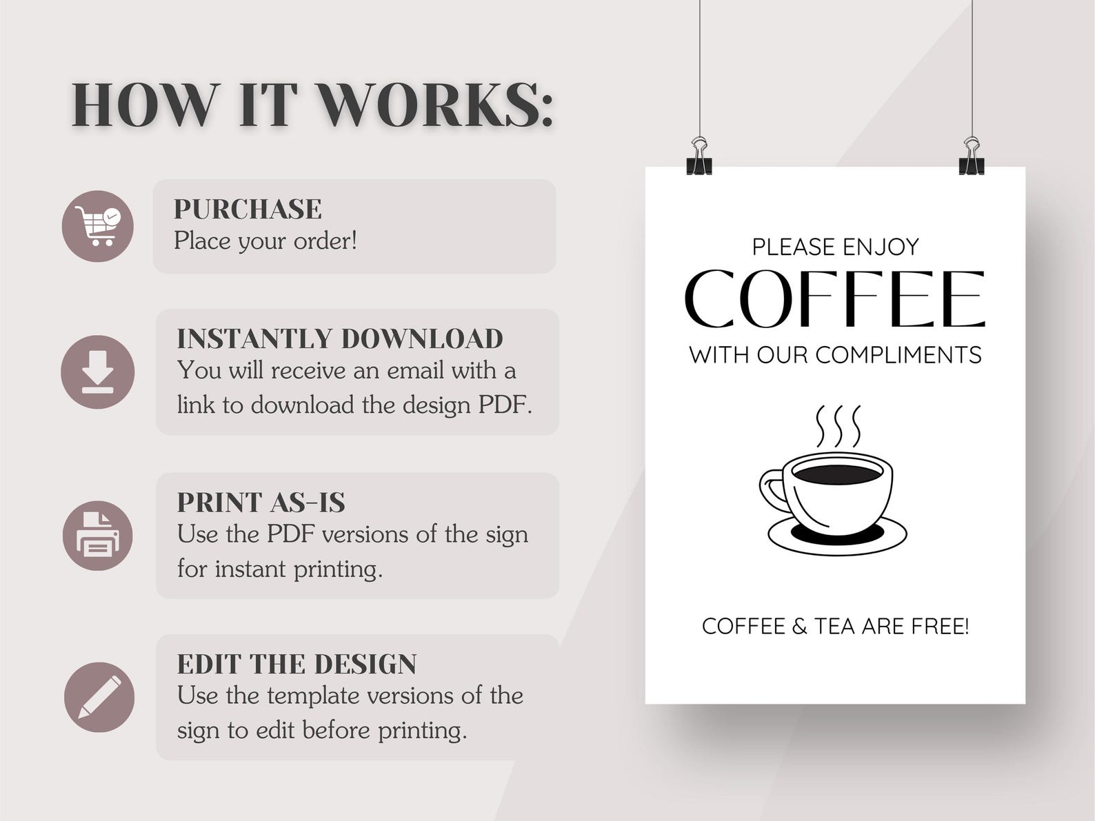 Complimentary Coffee and Tea Sign for Airbnb; Coffee Station Sign; Free ...