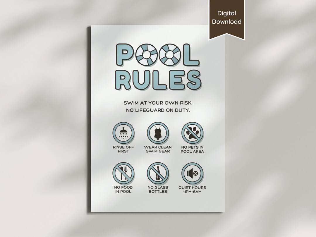 Pool Rules & Safety Sign for Airbnb, Rental, Party; Swimming Pool ...