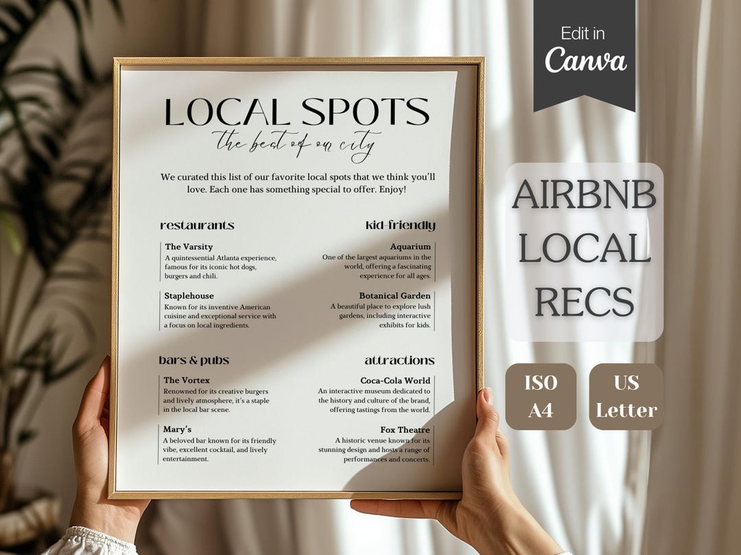 Local Recommendations Sign for Airbnb; FULLY Customizable Canva ...
