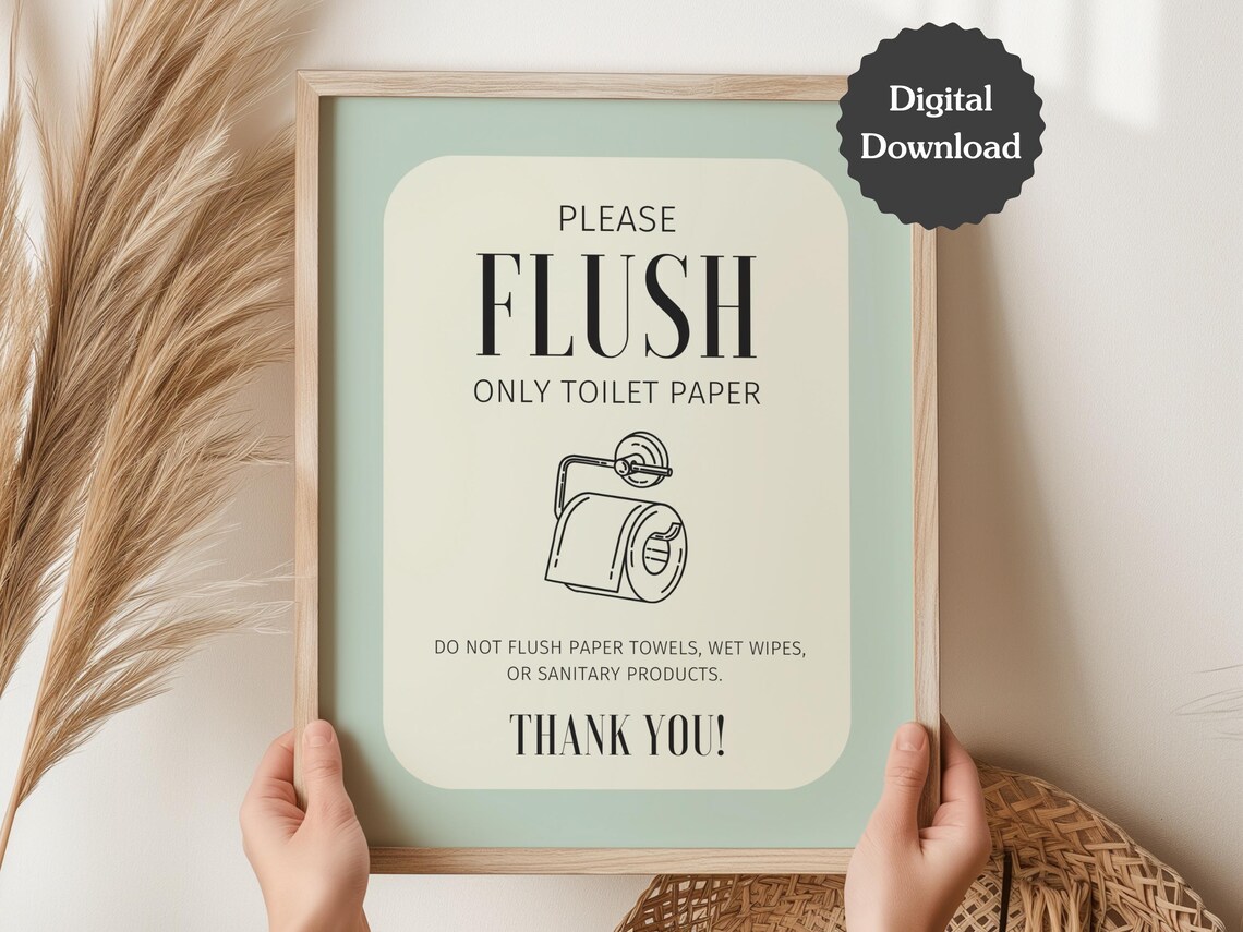 Flush Only Toilet Paper Sign | Airbnb Bathroom Sign | Septic System ...