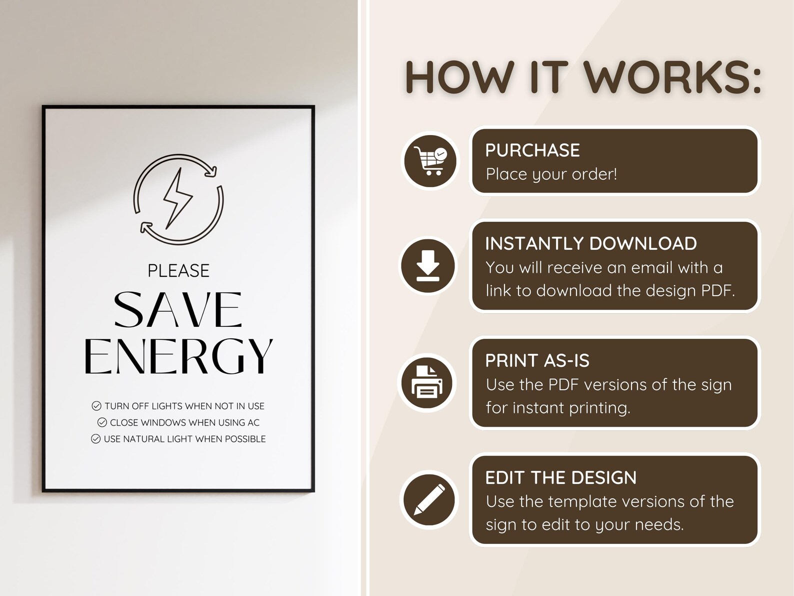 Save Energy Sign for Airbnb; Eco / Environmentally Friendly Rules and ...