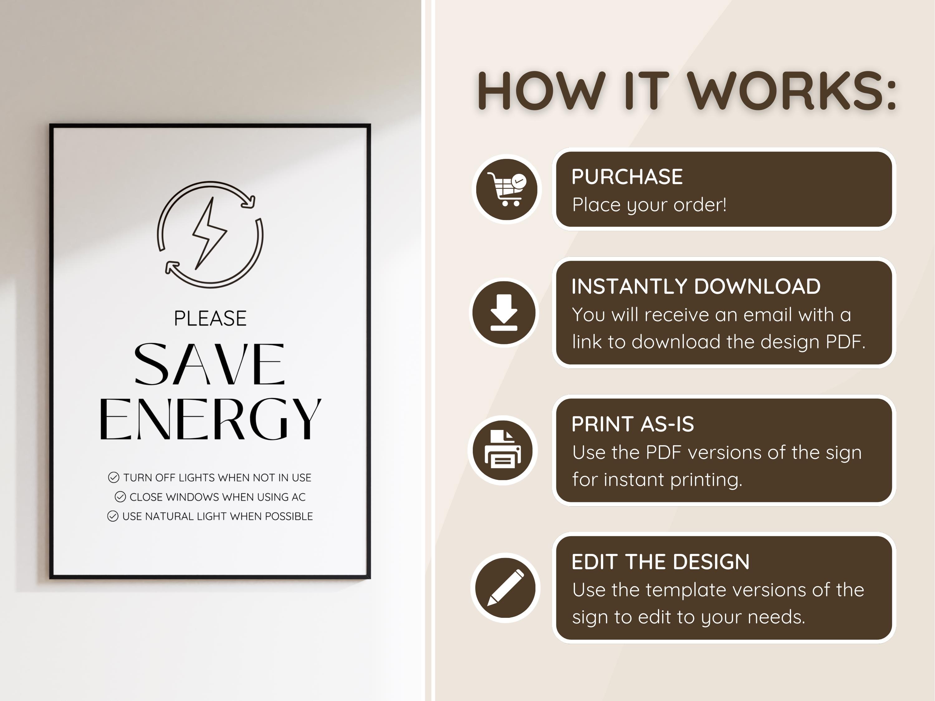 Save Energy Sign for Airbnb; Eco / Environmentally Friendly Rules and ...