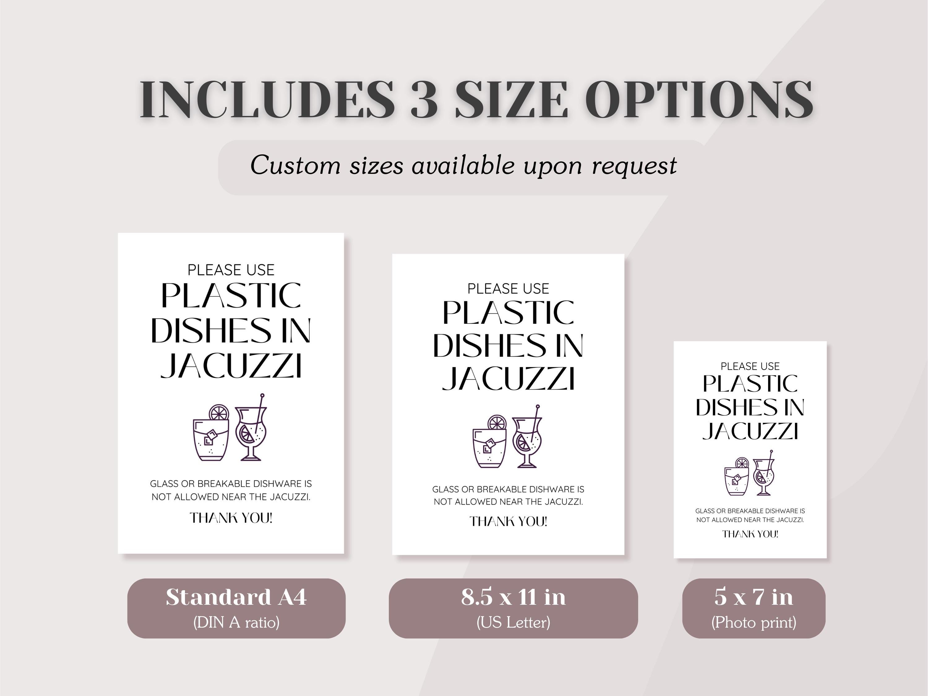 Use Plastic Dishes in Jacuzzi Sign for Airbnb; Pool Safety Instructions ...