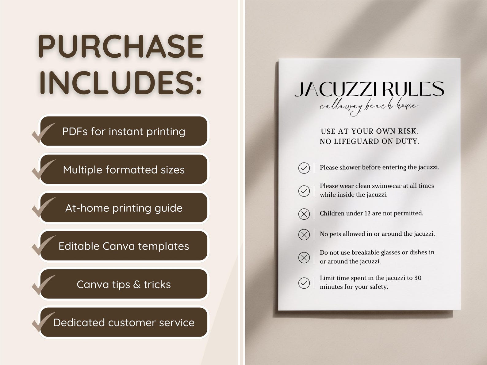 Jacuzzi Rules & Safety Sign for Airbnb or VRBO Rental; Pool + Hot Tub ...