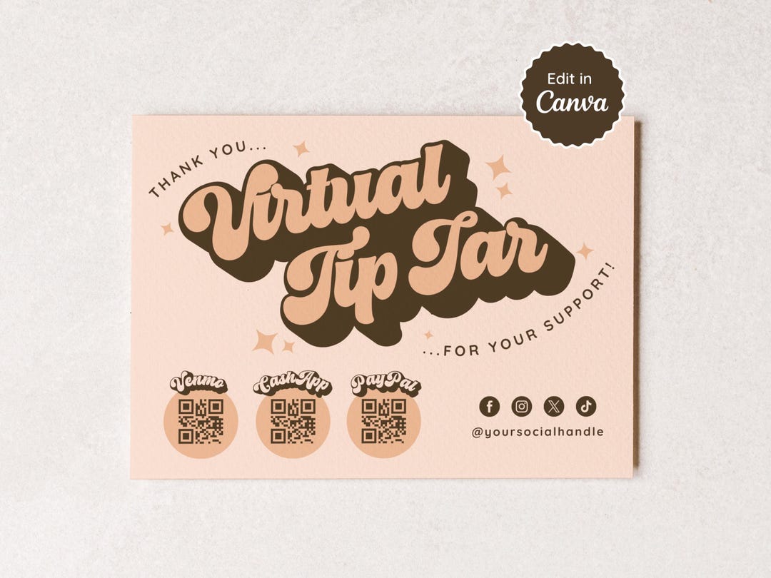 Virtual Tip Jar QR Code; Digital Leave a Tip Sign; Small Business ...
