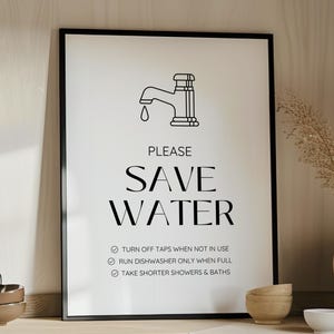Please Save Water Sign for Airbnb; Turn off Taps & Take Short Showers ...