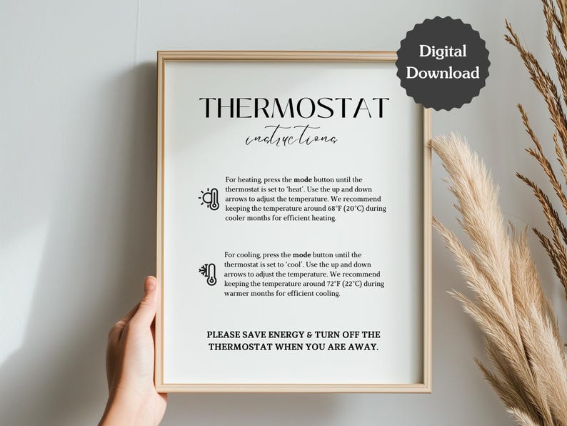 Airbnb Thermostat Instructions Sign; Air Conditioner and Heating Guide ...