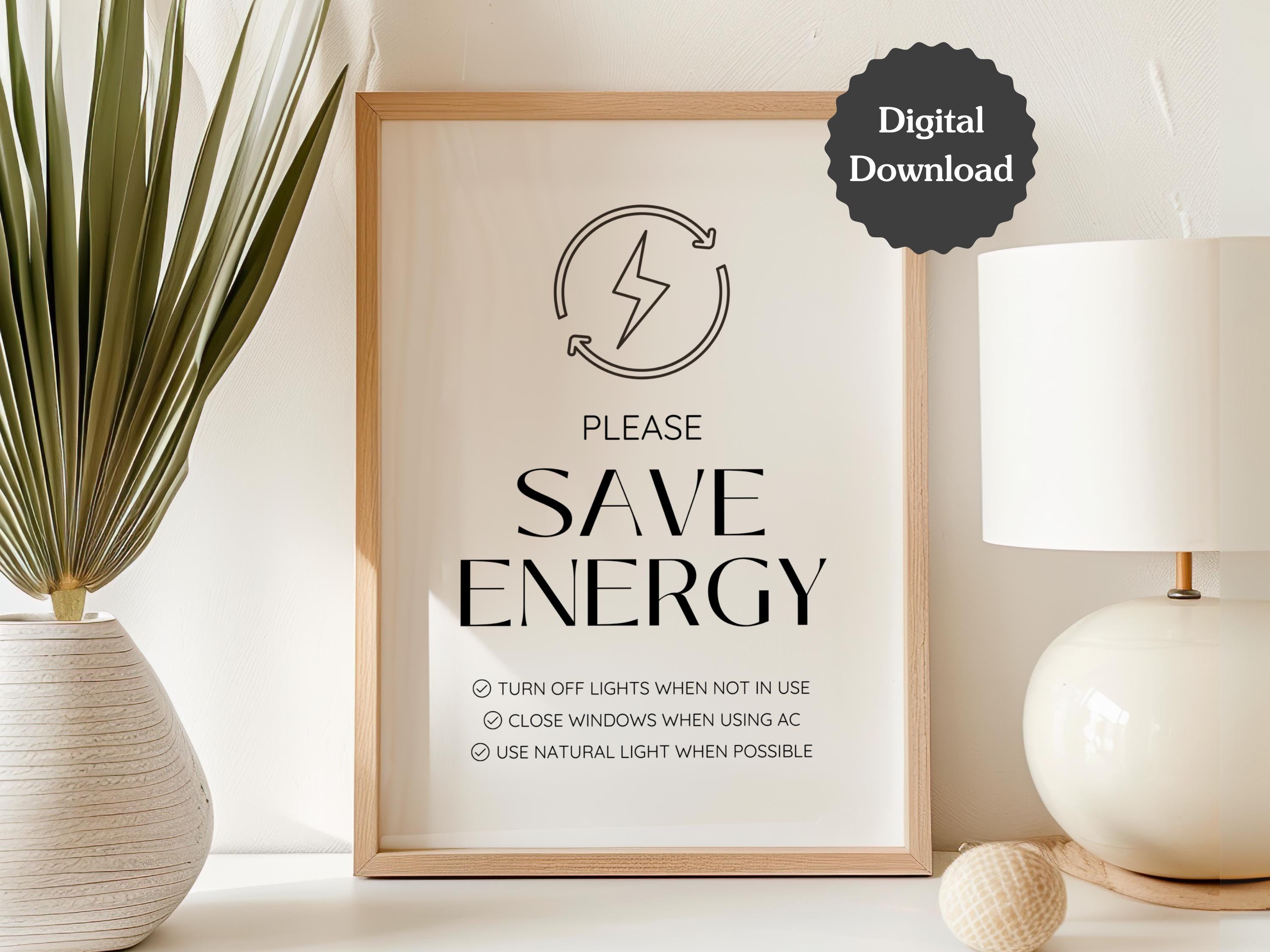 Save Energy Sign for Airbnb; Eco / Environmentally Friendly Rules and ...