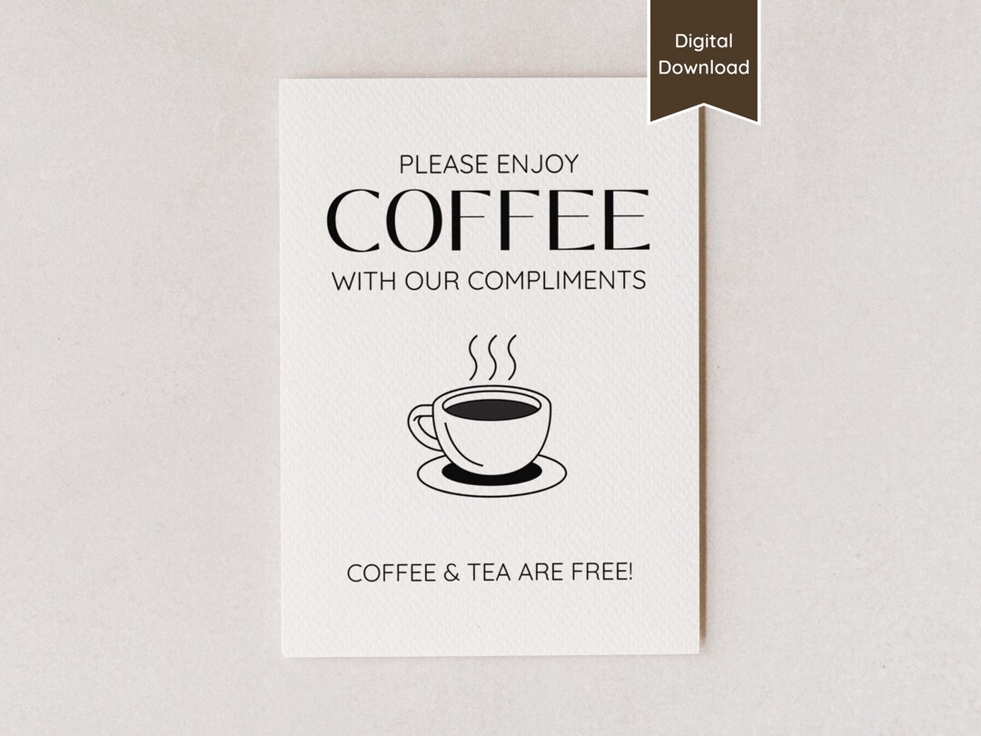 Complimentary Coffee Sign for Airbnb; Free Coffee Grounds, Beans, Pods ...