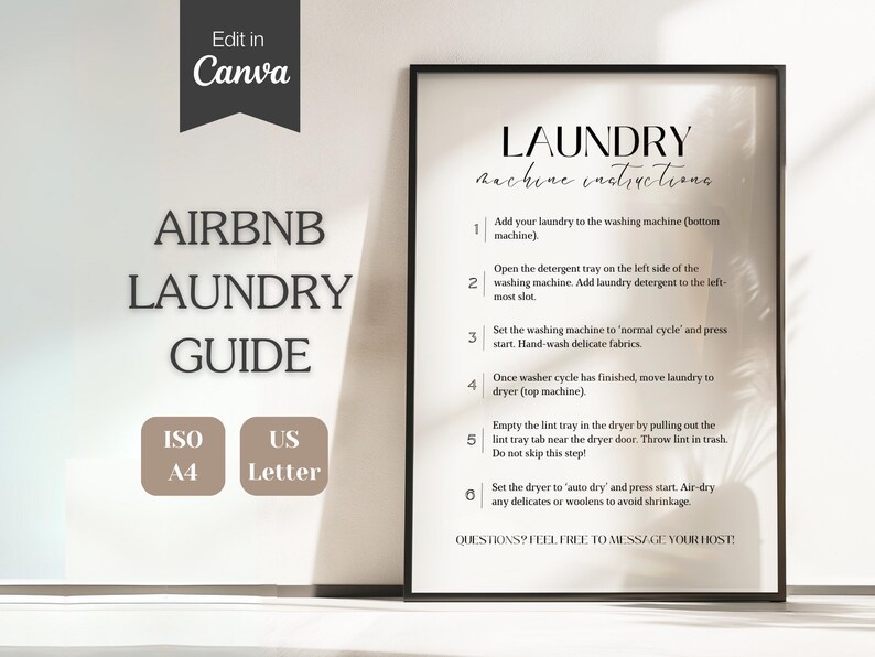 Laundry Instructions Sign for Airbnb | FULLY Customizable on Canva ...