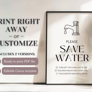 Please Save Water Sign for Airbnb; Turn off Taps & Take Short Showers ...