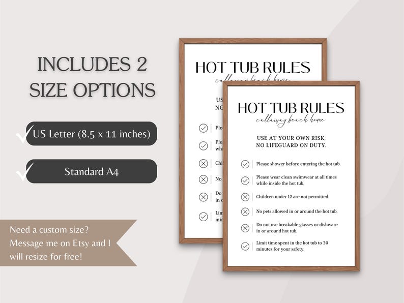 Hot Tub Rules & Safety Sign for Airbnb or VRBO Rental, FULLY ...