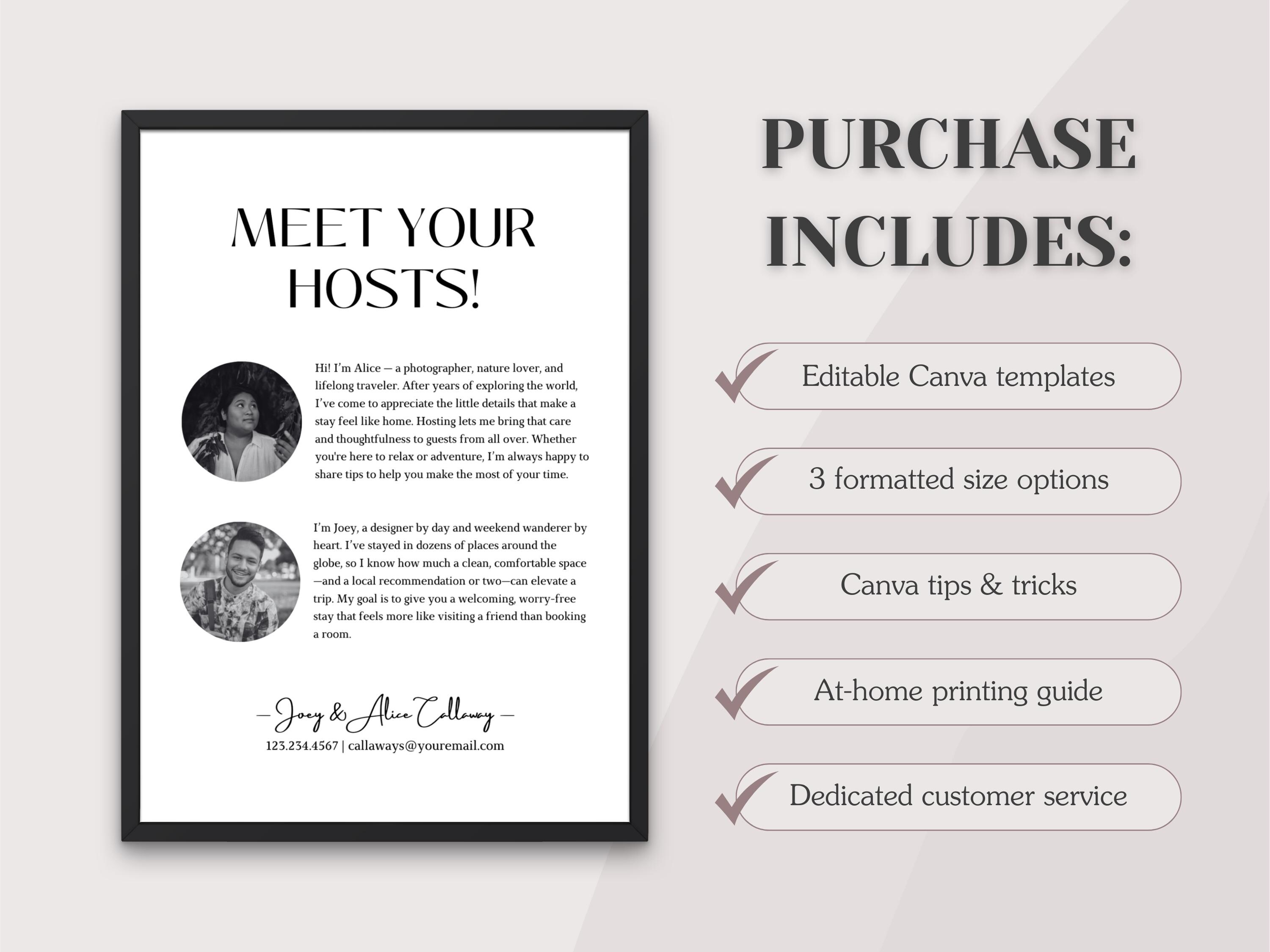 Meet Your Hosts Sign for Airbnb Rental; Welcome and Introduction Sign ...