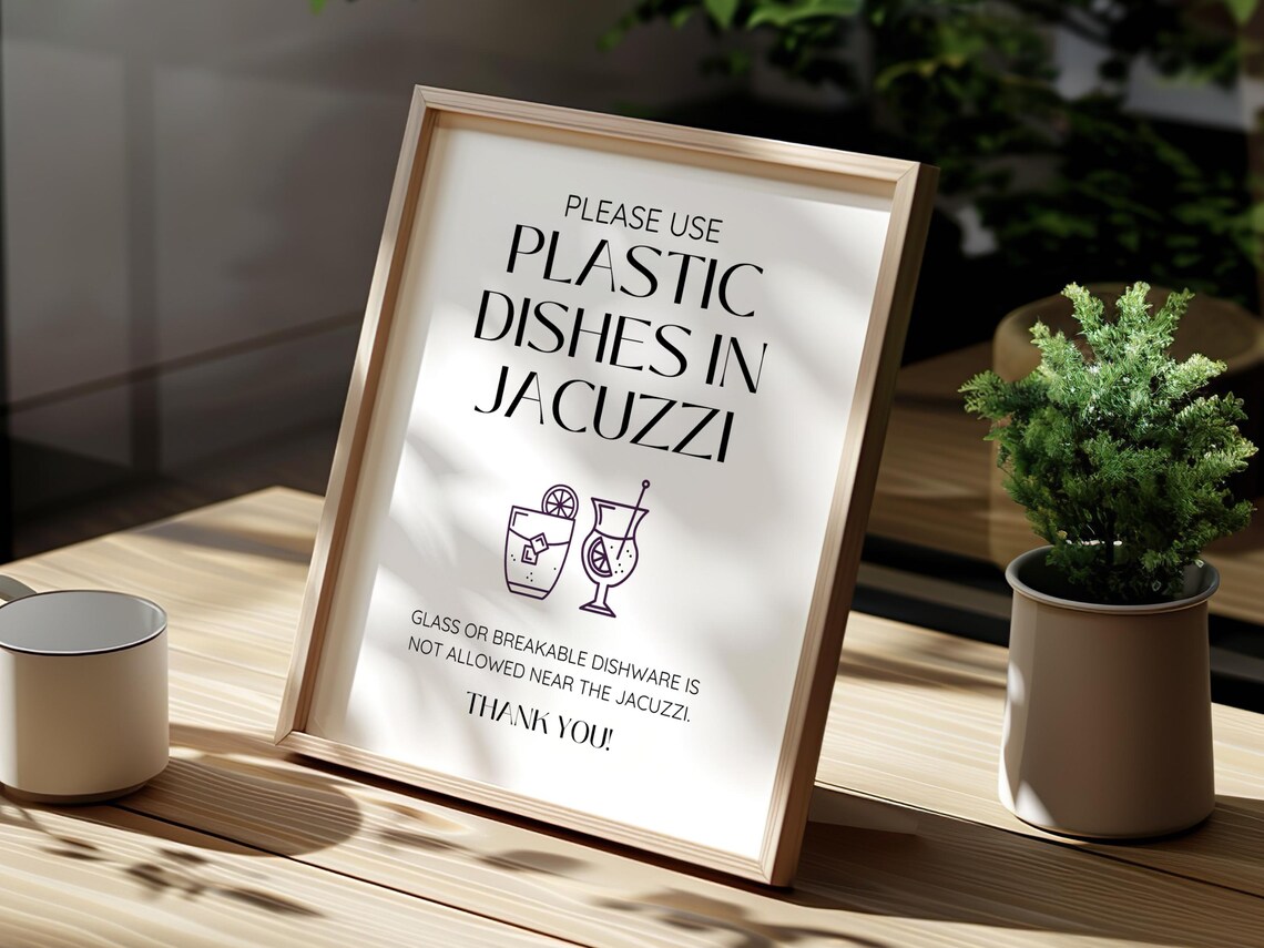 Use Plastic Dishes in Jacuzzi Sign for Airbnb; Pool Safety Instructions ...