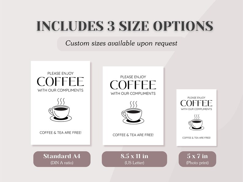 Complimentary Coffee and Tea Sign for Airbnb; Coffee Station Sign; Free ...