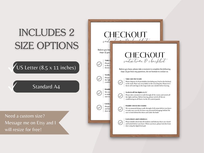 Checkout Instructions Sign for Airbnb Rental | FULLY Customizable on ...