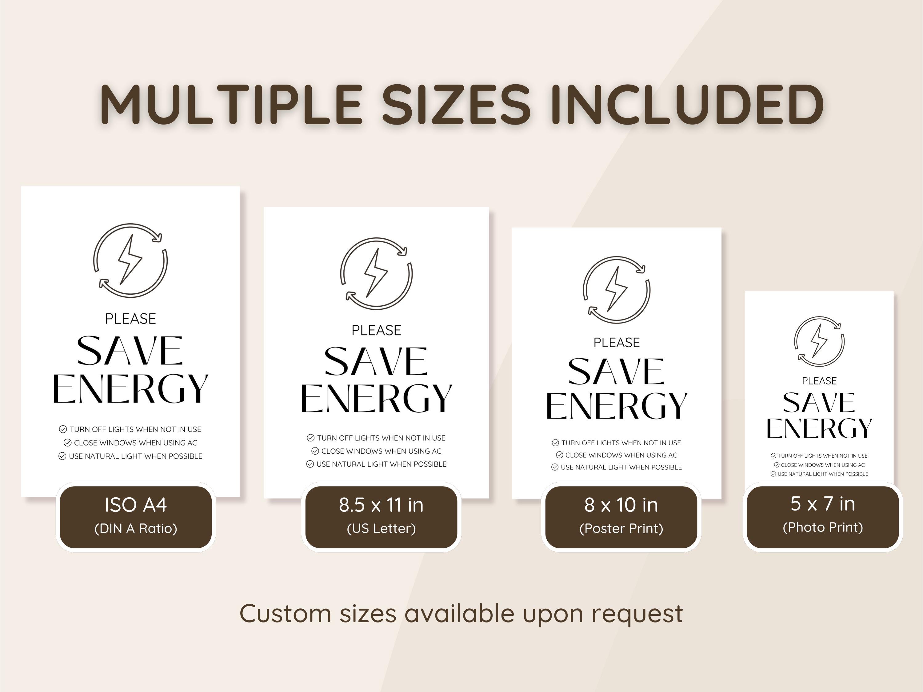 Save Energy Sign for Airbnb; Eco / Environmentally Friendly Rules and ...