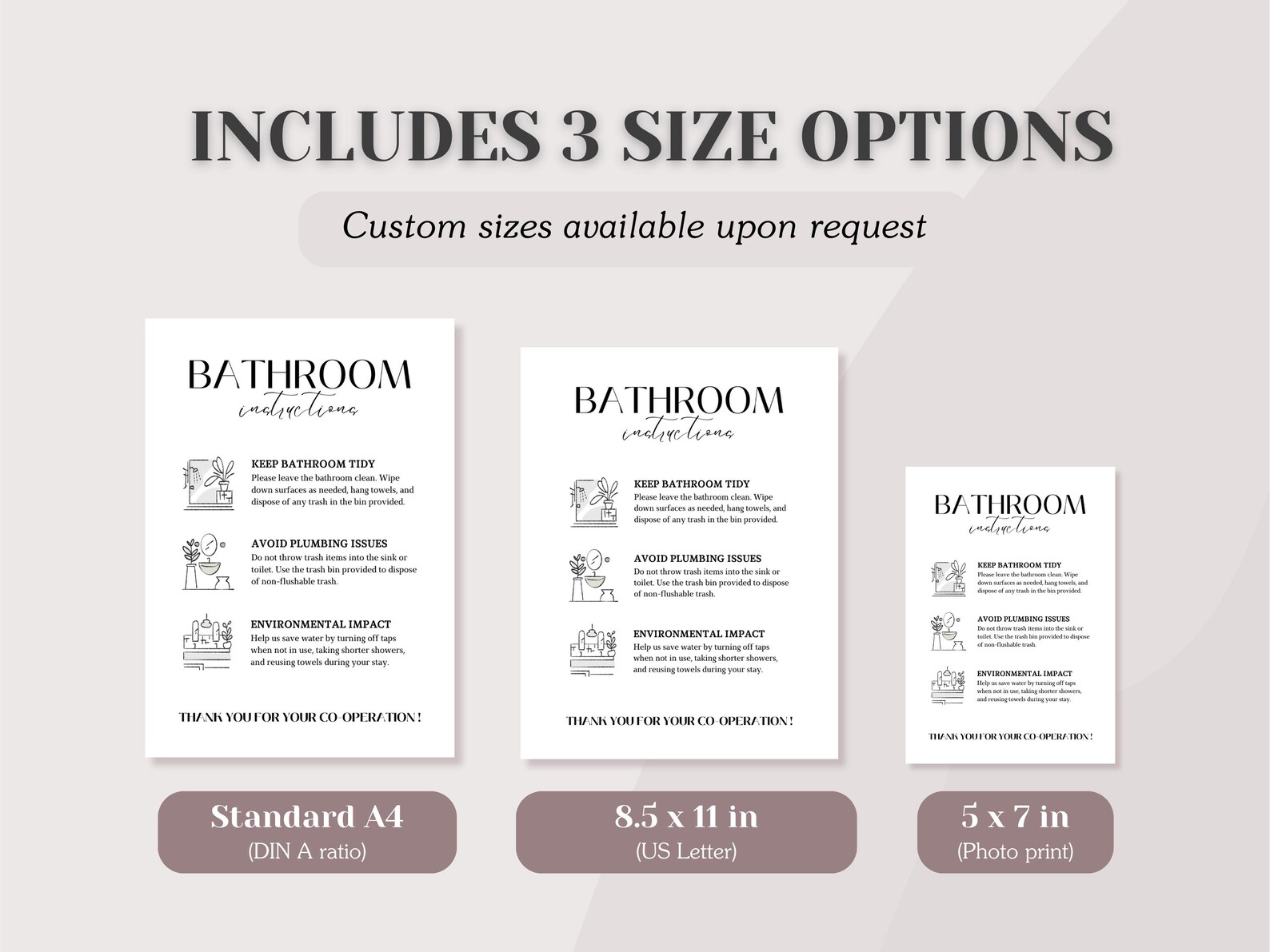 Bathroom Instructions & Rules Sign for Airbnb; Save Water, Tidy Up ...