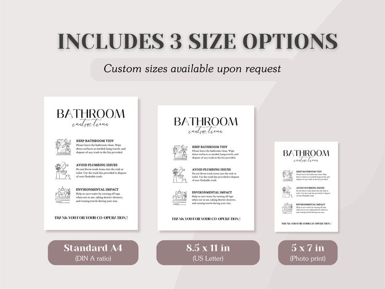 Bathroom Instructions & Rules Sign for Airbnb; Save Water, Tidy Up ...