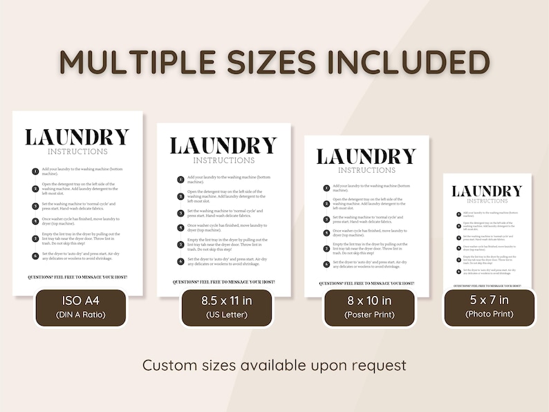 Minimalist Laundry Instructions Sign for Airbnb; How-to Guide/steps for ...