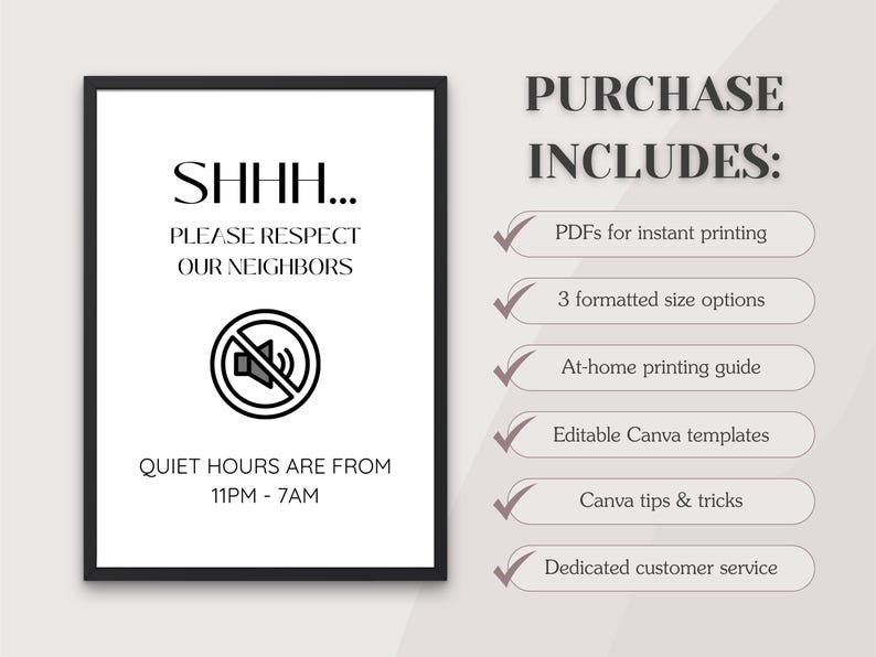 Quiet Hours Sign for Airbnb; Respect Our Neighbors; No Loud Parties ...