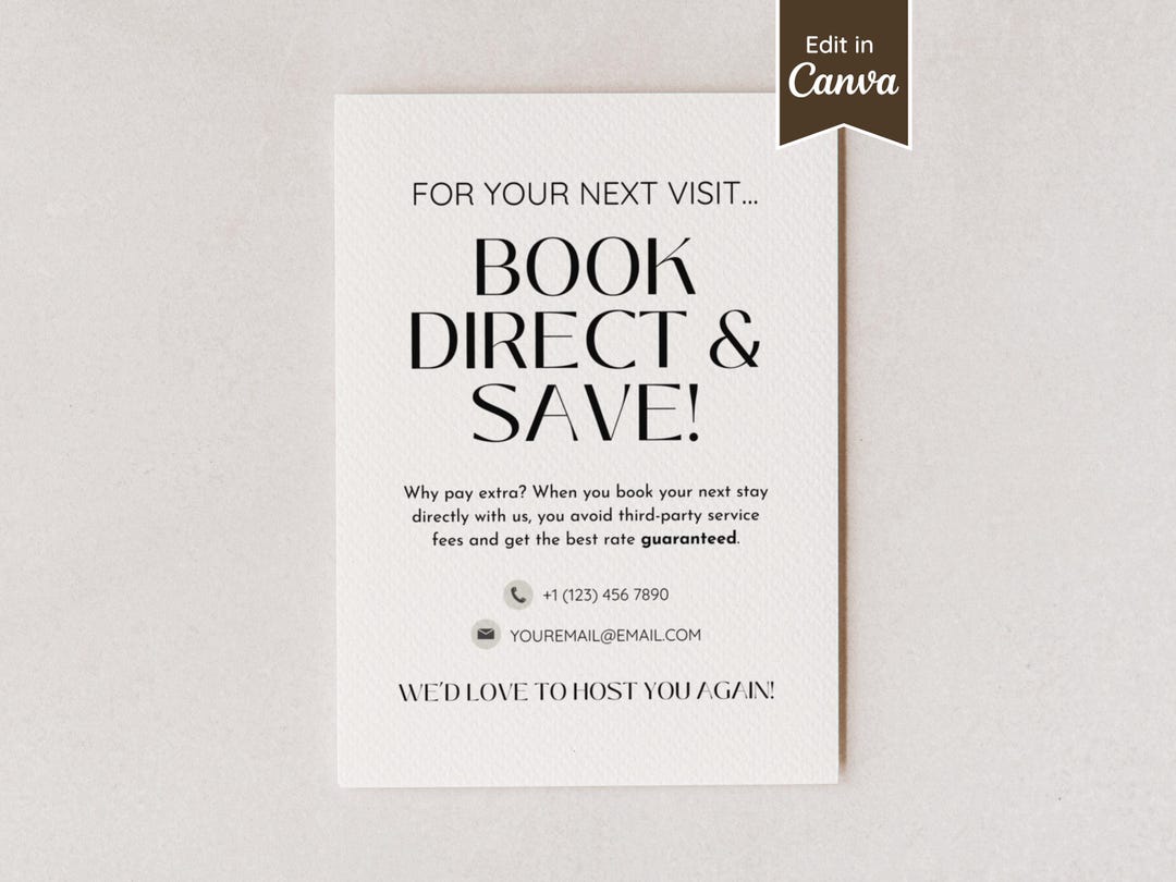 Book Direct and Save Sign; Re-book Sign for Airbnb, Short-term Rental ...