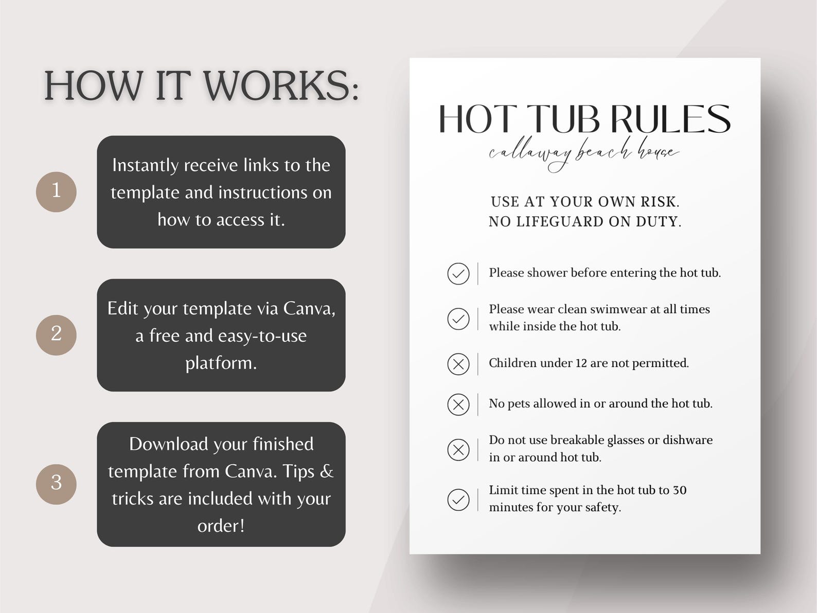 Hot Tub Rules & Safety Sign for Airbnb or VRBO Rental, FULLY ...