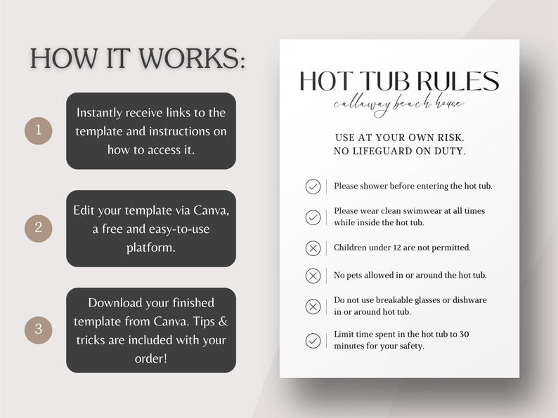 Hot Tub Rules & Safety Sign for Airbnb or VRBO Rental, FULLY ...