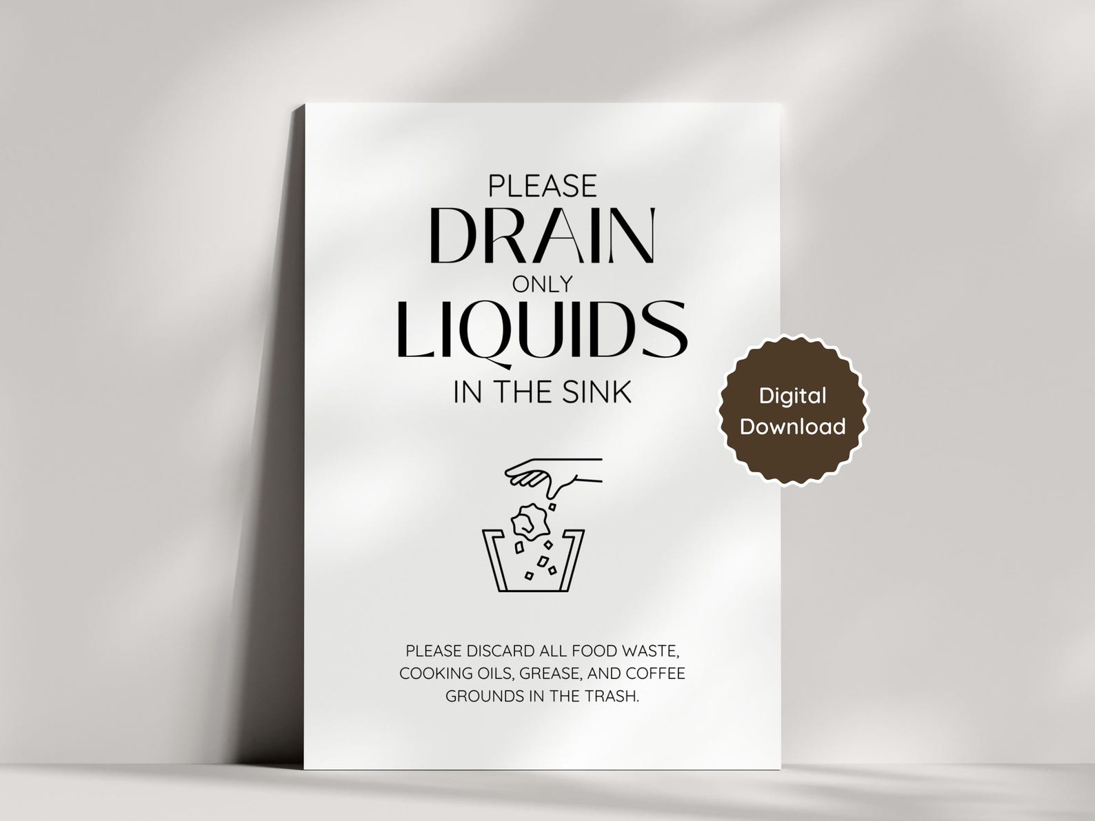 Drain Only Liquids Kitchen Sink Sign; No Food Waste or Scraps in Sink ...