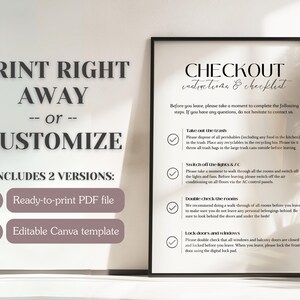 Checkout Instructions Sign for Airbnb, VRBO, Short-term Rental; Before ...