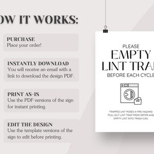 Empty Lint Trap Laundry Sign for Airbnb; Clean Dryer Vent Before Using ...